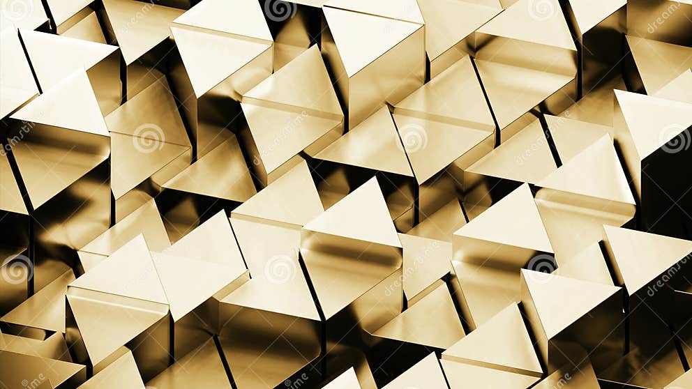 3D Triangles Move Up and Down on Surface. Design. Metallic Texture of ...
