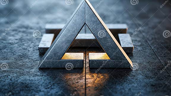 3D Triangular Metal Structure with Glowing Highlights Stock ...