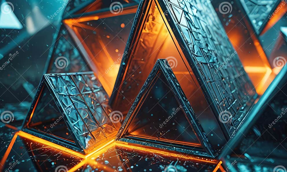 3D Triangular Metallic Structure with Gradient Orange and Blue ...