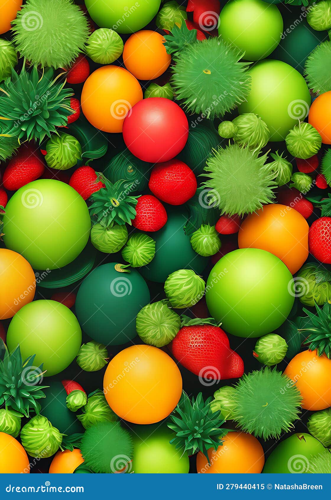 Tropical Fruit Pattern on 3D Background. Stock Illustration ...