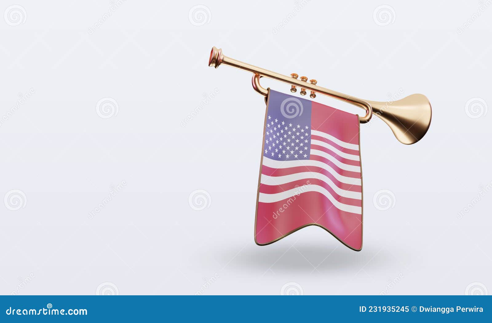 3d Trumpet America Flag Rendering Left View Stock Illustration ...