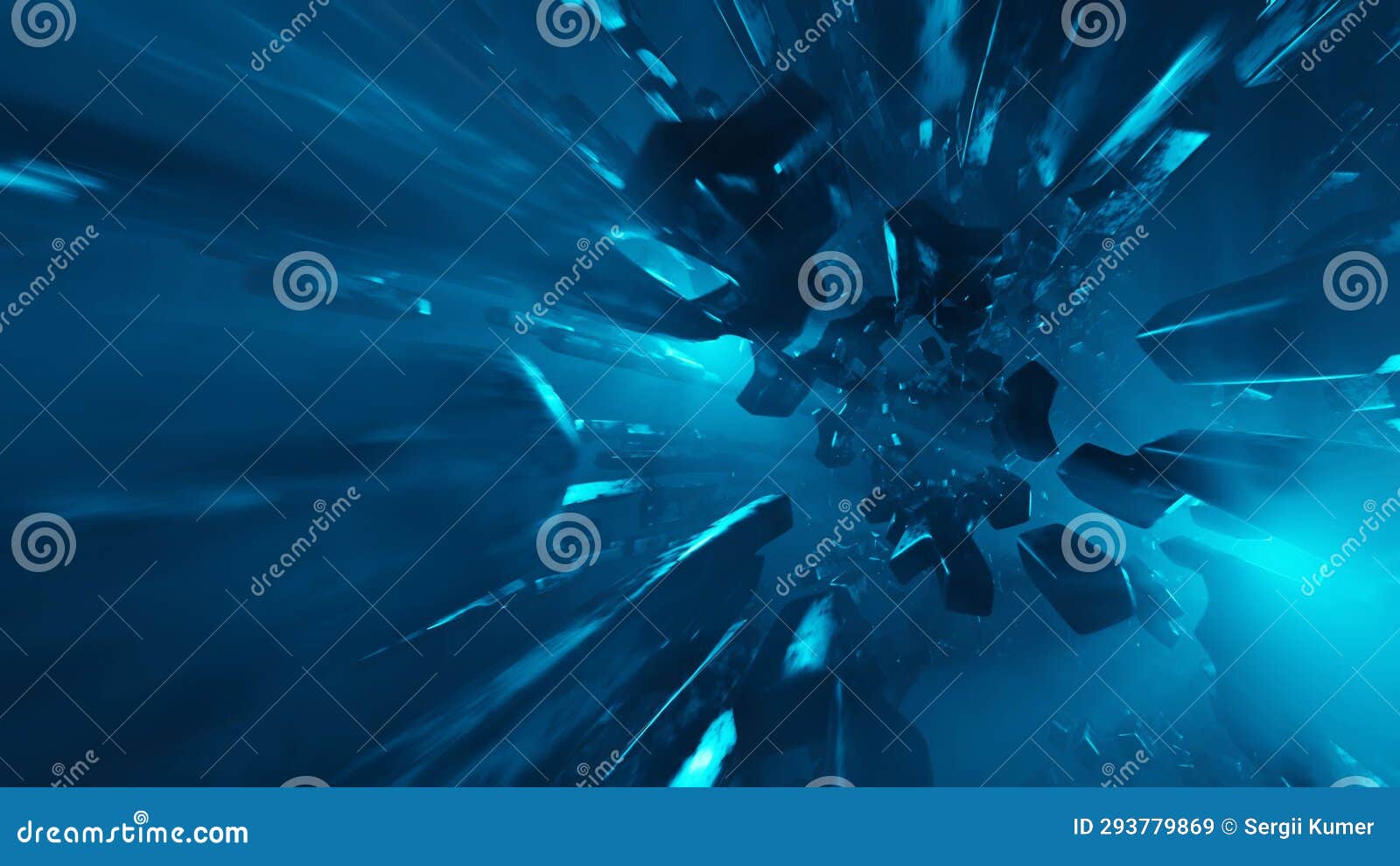 3d Loop Animation Abstract Objects Flying through in Space with Dim ...