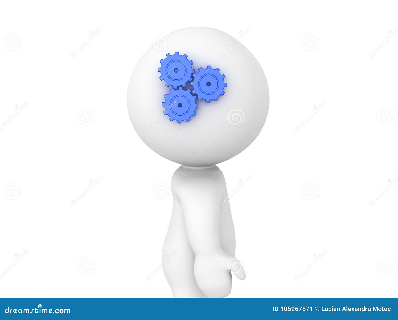 3D Turning Cogs on the Side of a Person`s Head Stock Illustration ...