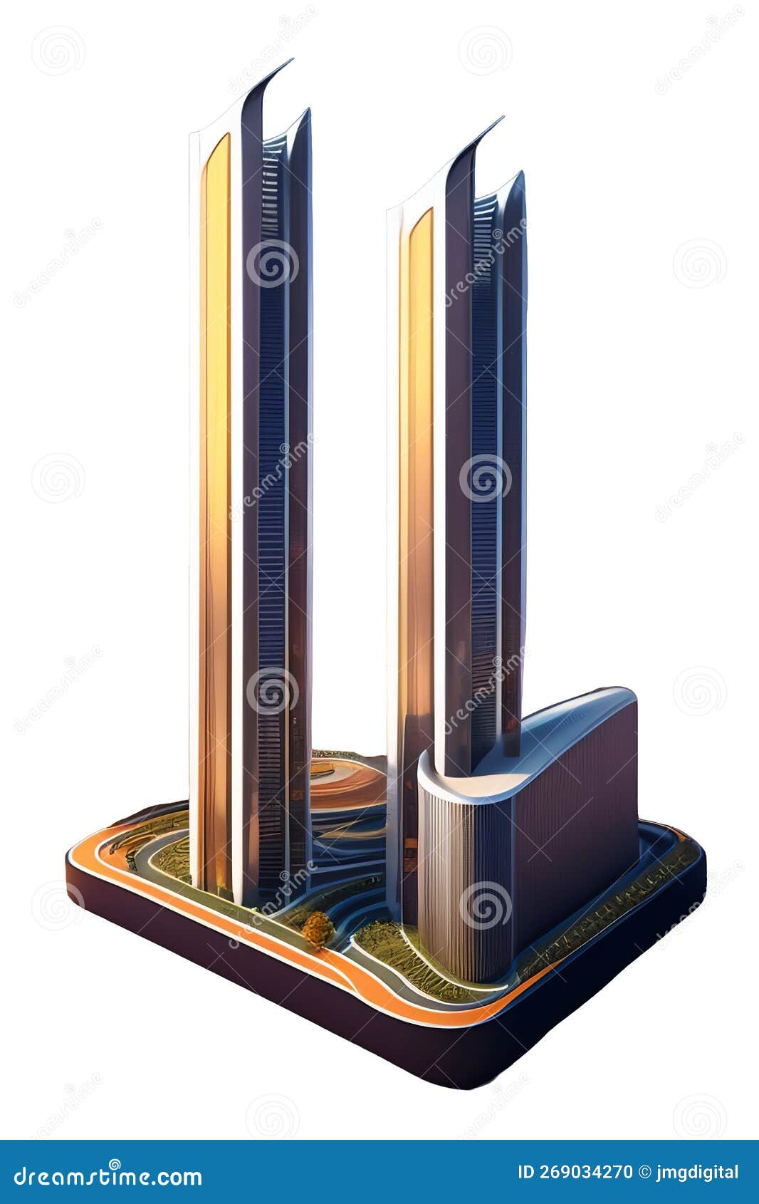 3D Twin Tower Building Design Elements. 3D Illustration Stock ...