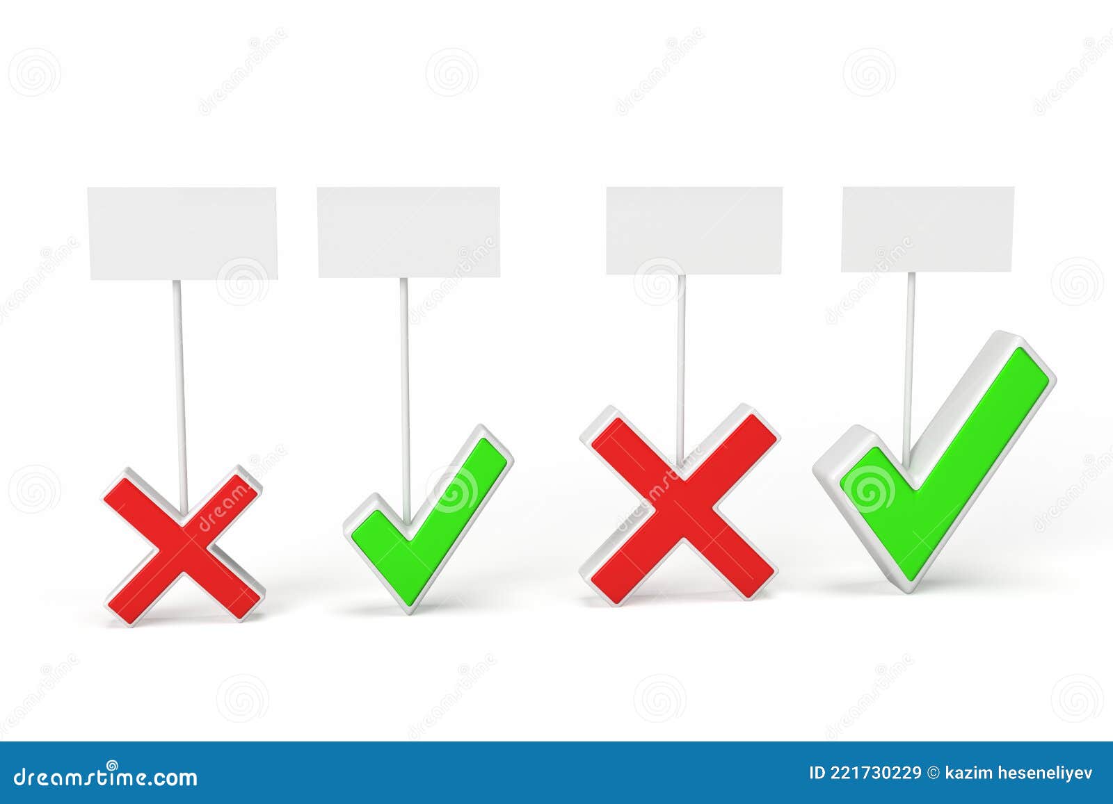 3D Two Check Icon and and Two X Symbol Stock Illustration ...