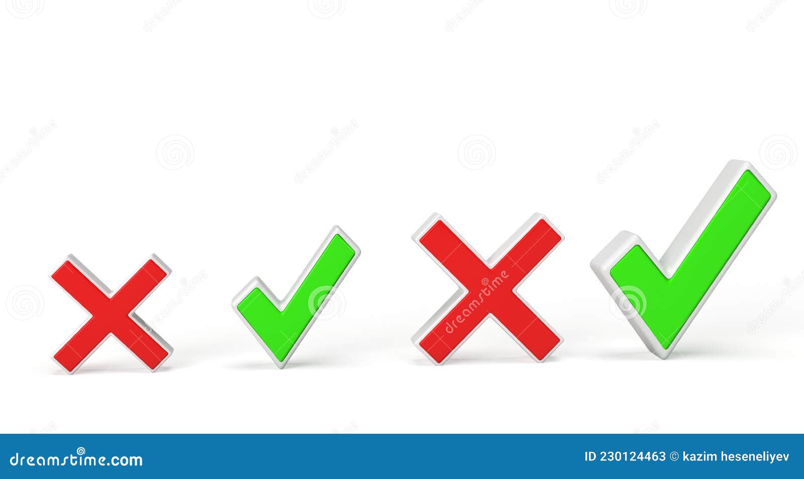 3D Two Check and two X stock illustration. Illustration of agree ...