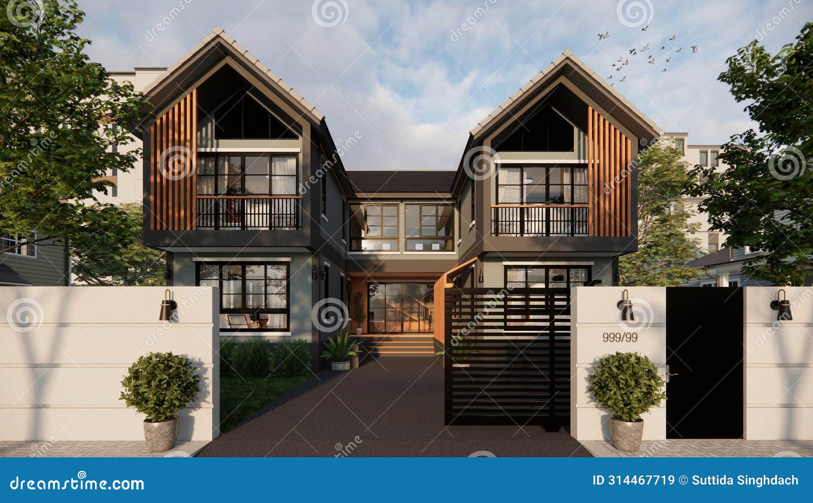 3D Two-story House Design, 3d Render, Image Virtual Stock Illustration ...