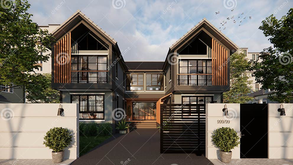 3D Two-story House Design, 3d Render, Image Virtual Stock Illustration ...