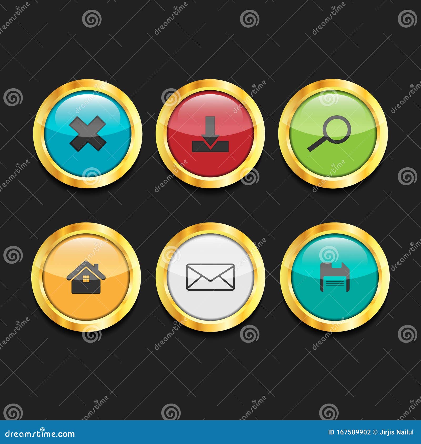 3D Ui Circle Button Icon Set Stock Vector - Illustration of bright ...