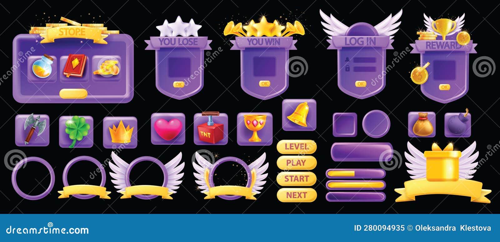 3D UI Game Asset Set, Button GUI Interface Vector Design Elements ...