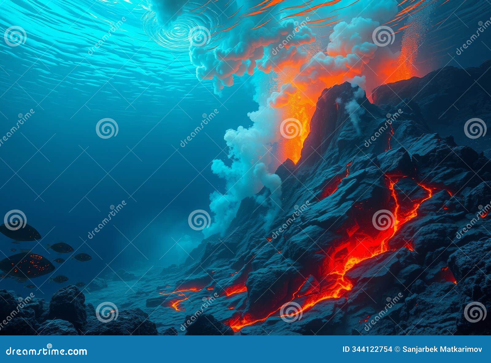 D Underwater Volcano a Dramatic Underwater Scene Featuring a Vol Stock ...