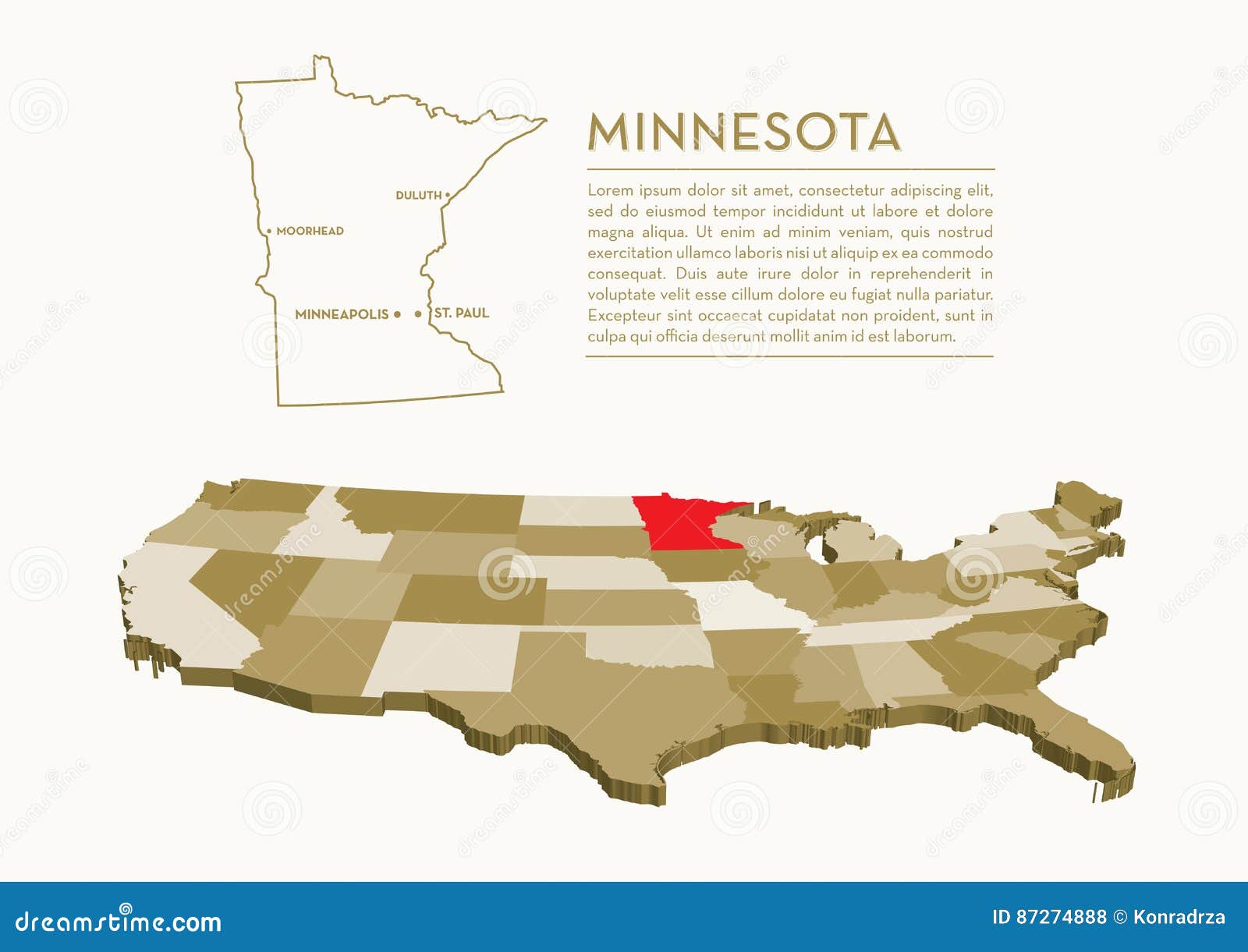 3D USA State Map - MINNESOTA Stock Illustration - Illustration of ...