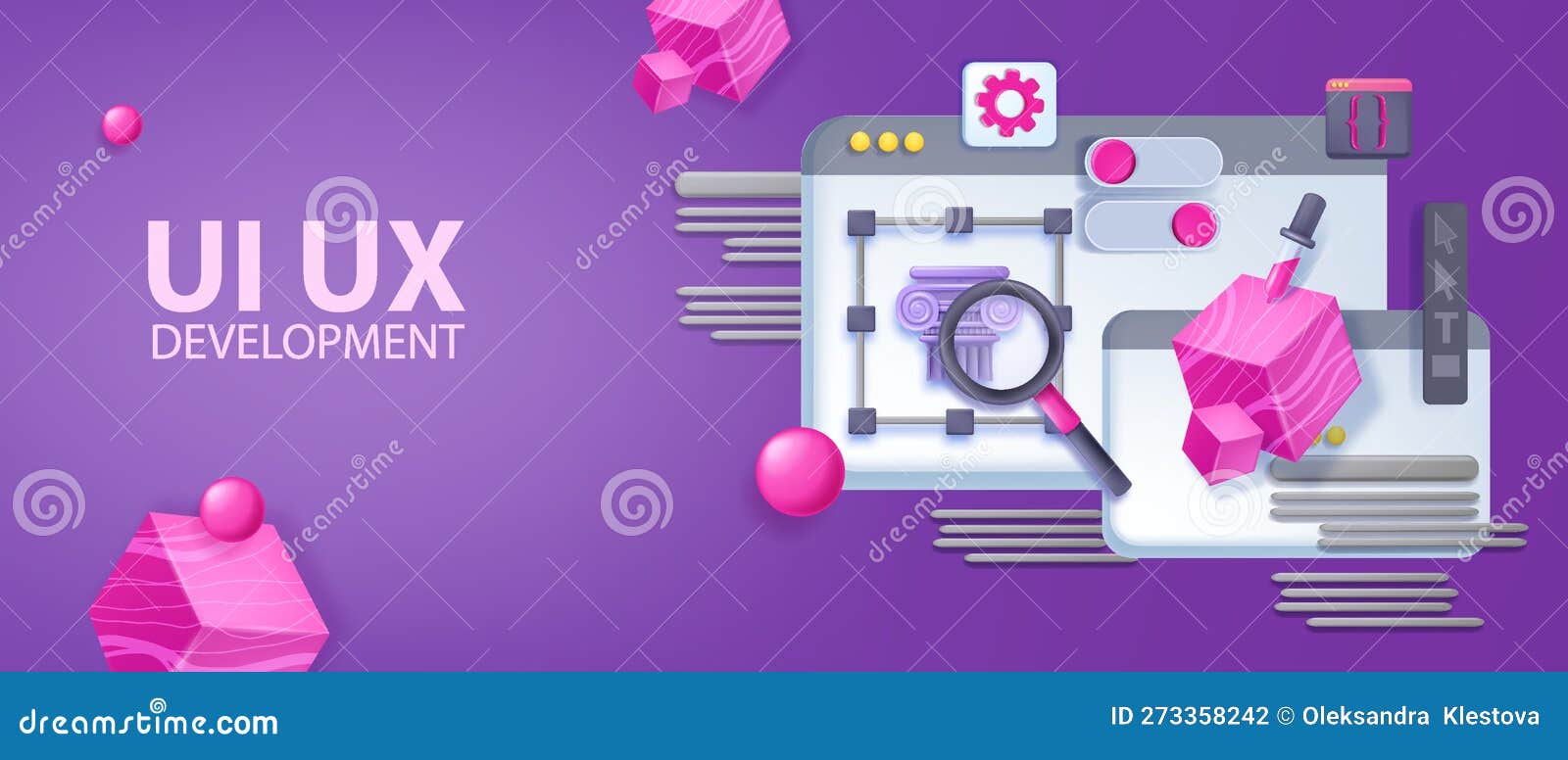 3D UX Design Banner, Browser Screen, UI Web Page, Vector Program ...