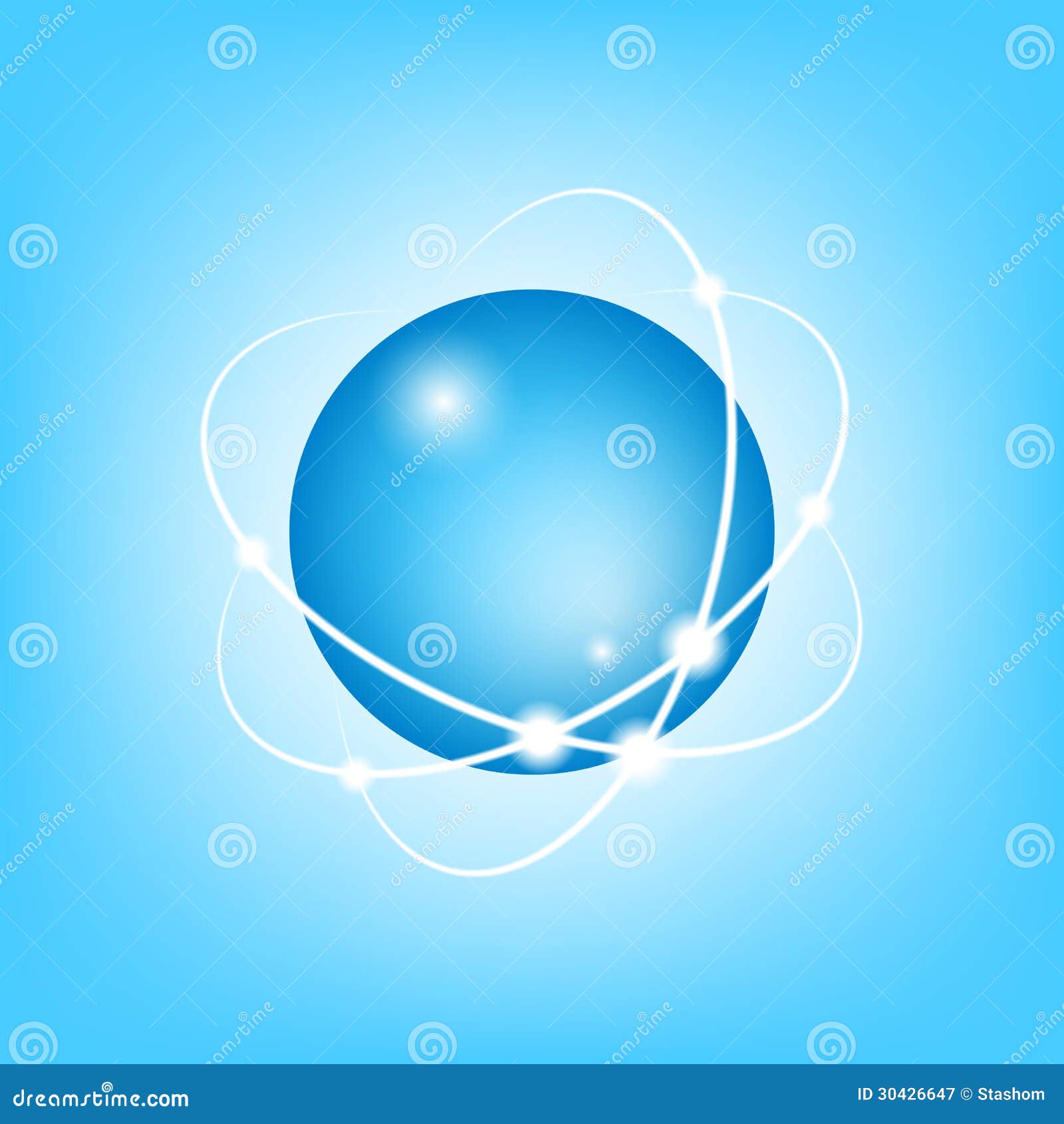 3D Vector Atom on blue stock vector. Illustration of nature - 30426647