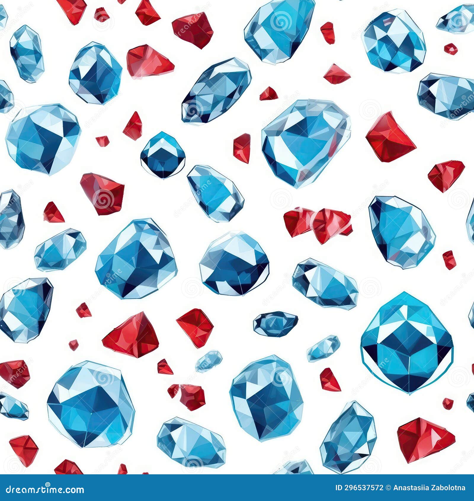 D Vector Blue Rubies on White Background . Seamless Background ...