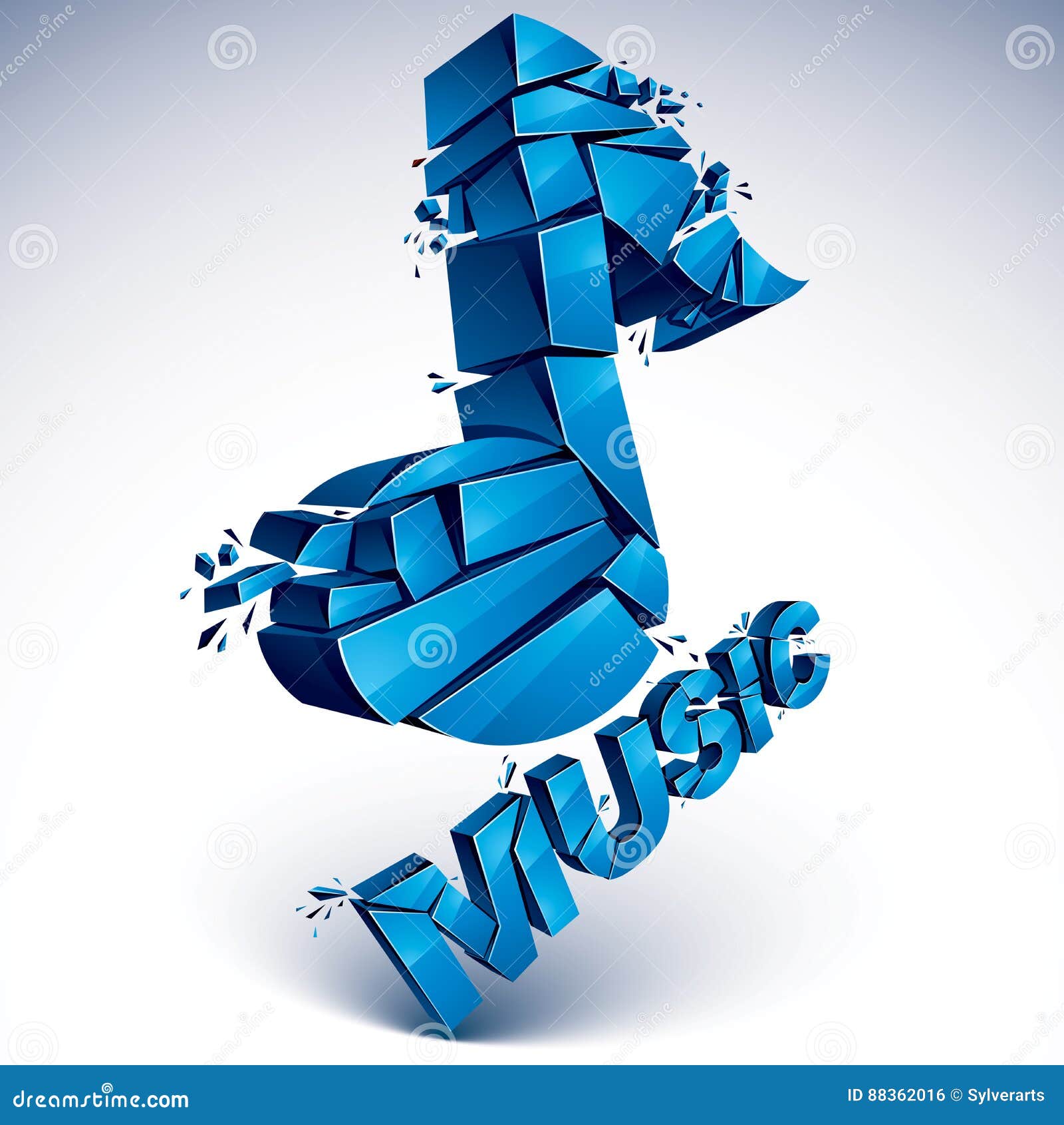 3d Vector Blue Shattered Musical Notes with Music Word. Art Melody ...