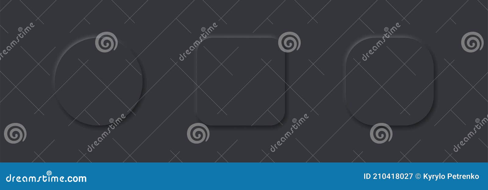 3D Vector Buttons Neumorphic Design. Geometric Shapes: Circle, Square, .rectangle on Dark, Black ...