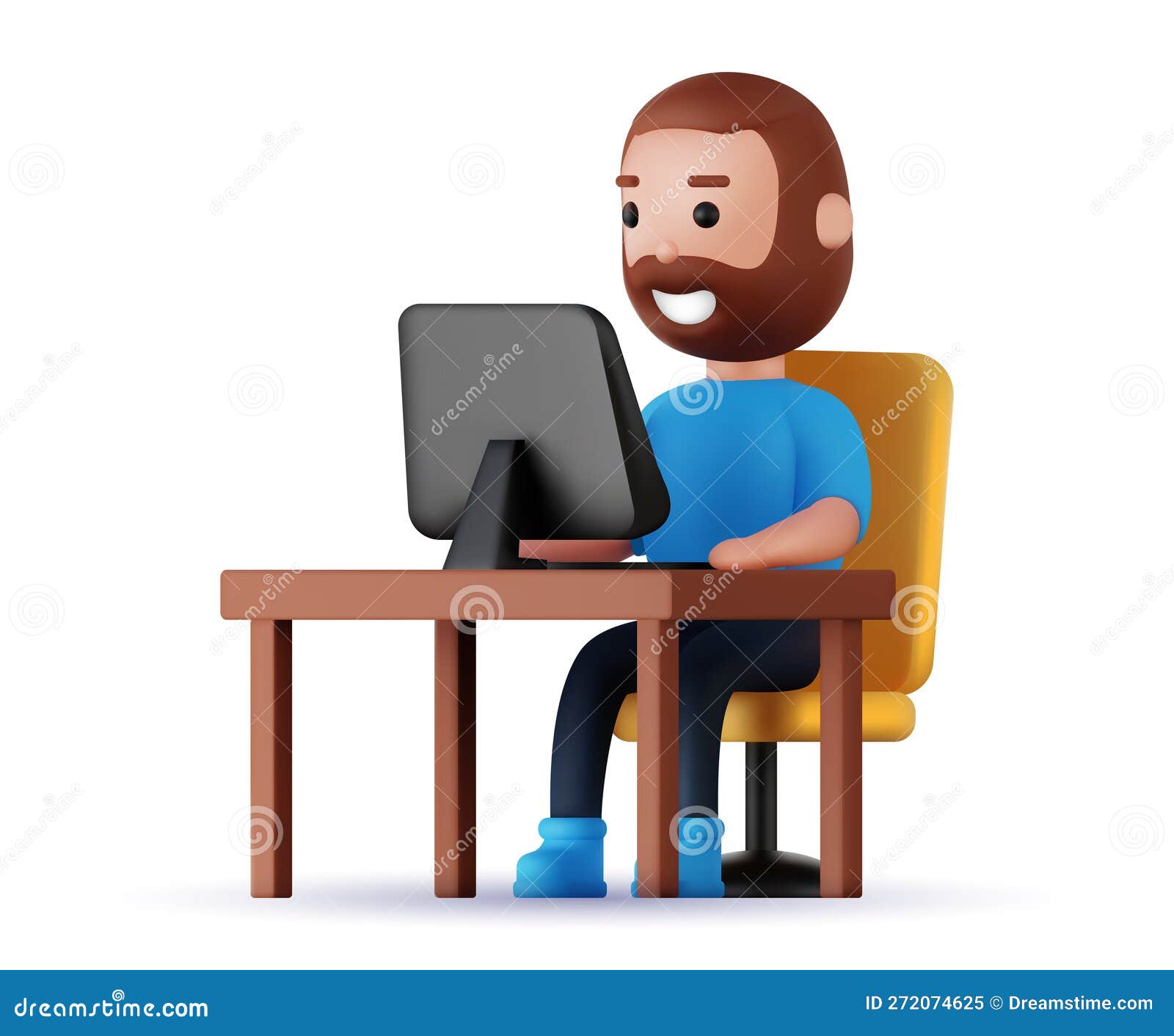 3d Vector Cartoon Character with Computer. Stock Vector - Illustration ...