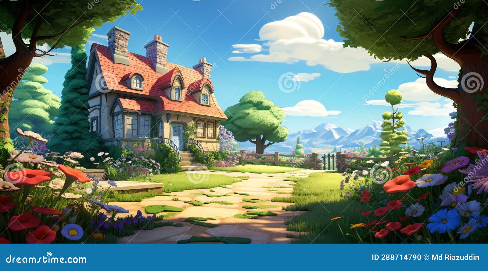 3D Vector Cartoon Scene - Cartoon House Stock Illustration ...