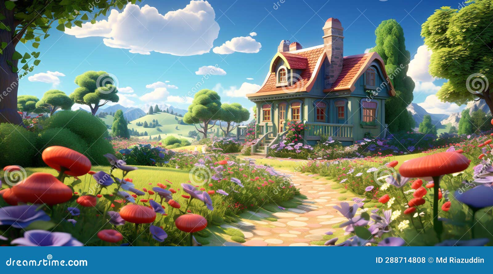 3D Vector Cartoon Scene - Cartoon House Stock Illustration ...