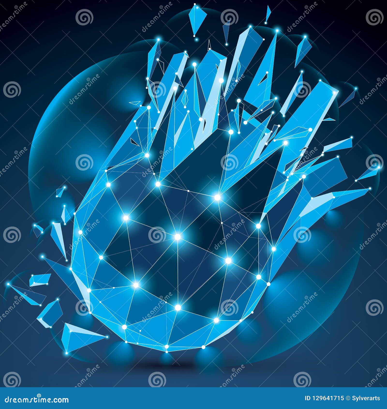 3d Vector Clear Blue Digital Wireframe Object Broken into Differ Stock ...