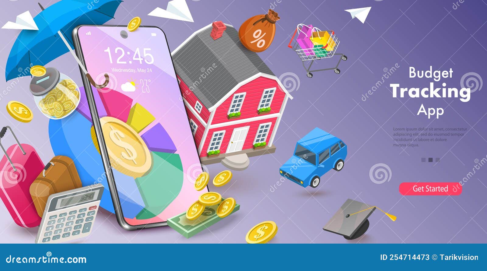 Budget Tracking Concept Smartphone Background Of Statistic Bar Pie ...