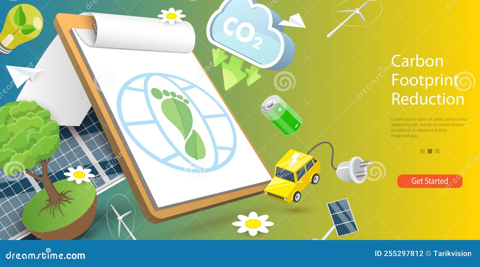3D Vector Conceptual Illustration of Carbon Footprint Reduction Stock ...