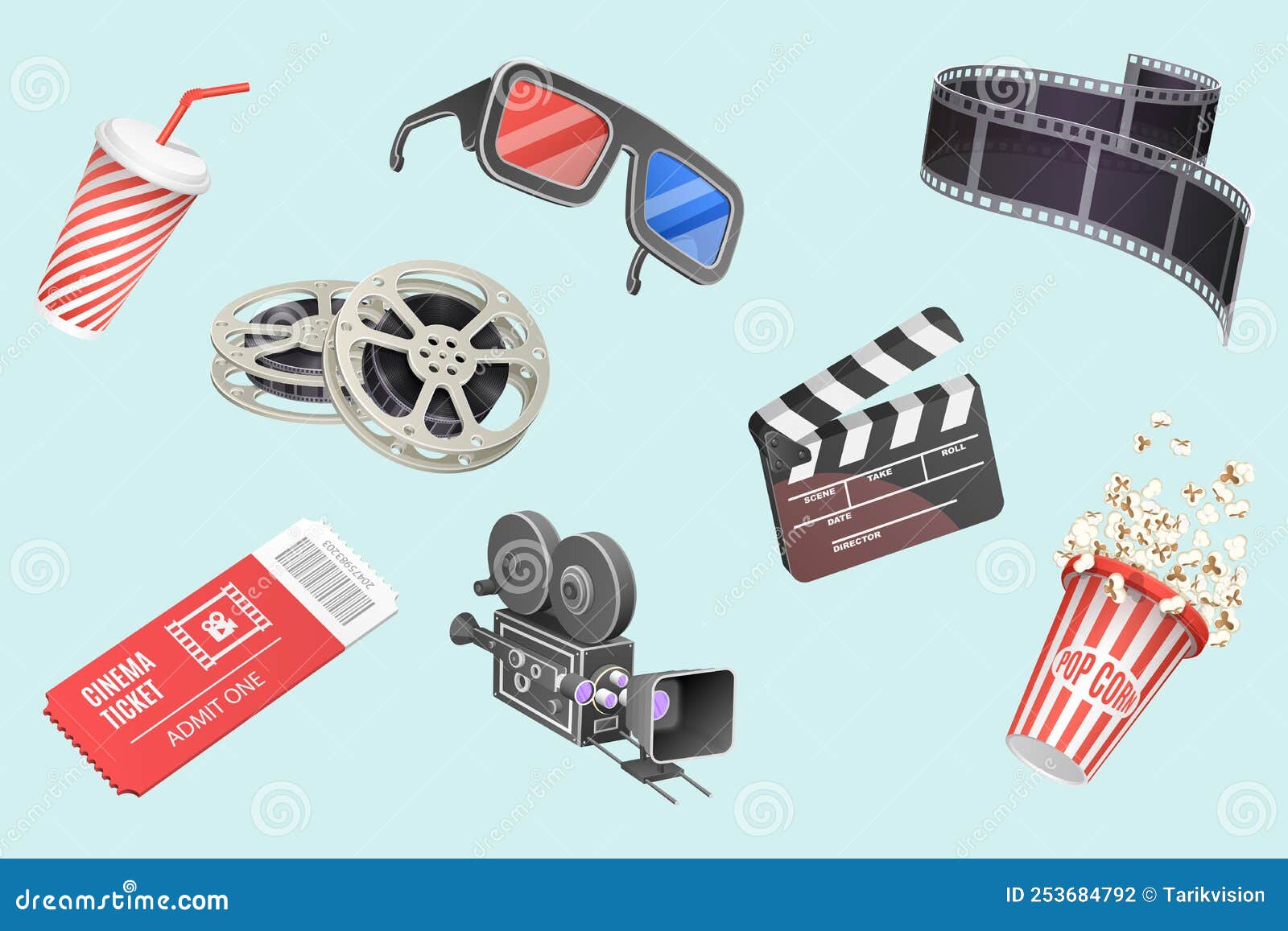3D Vector Conceptual Illustration of Cinema Element Set Stock Vector ...