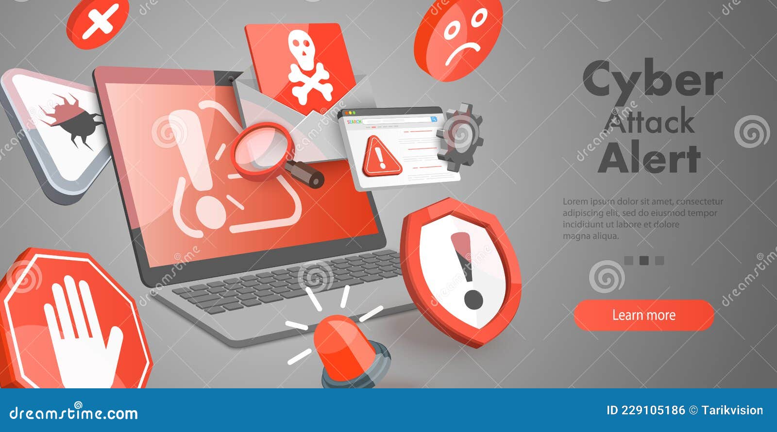 3D Vector Conceptual Illustration of Cyber Attack Alert Stock Vector ...
