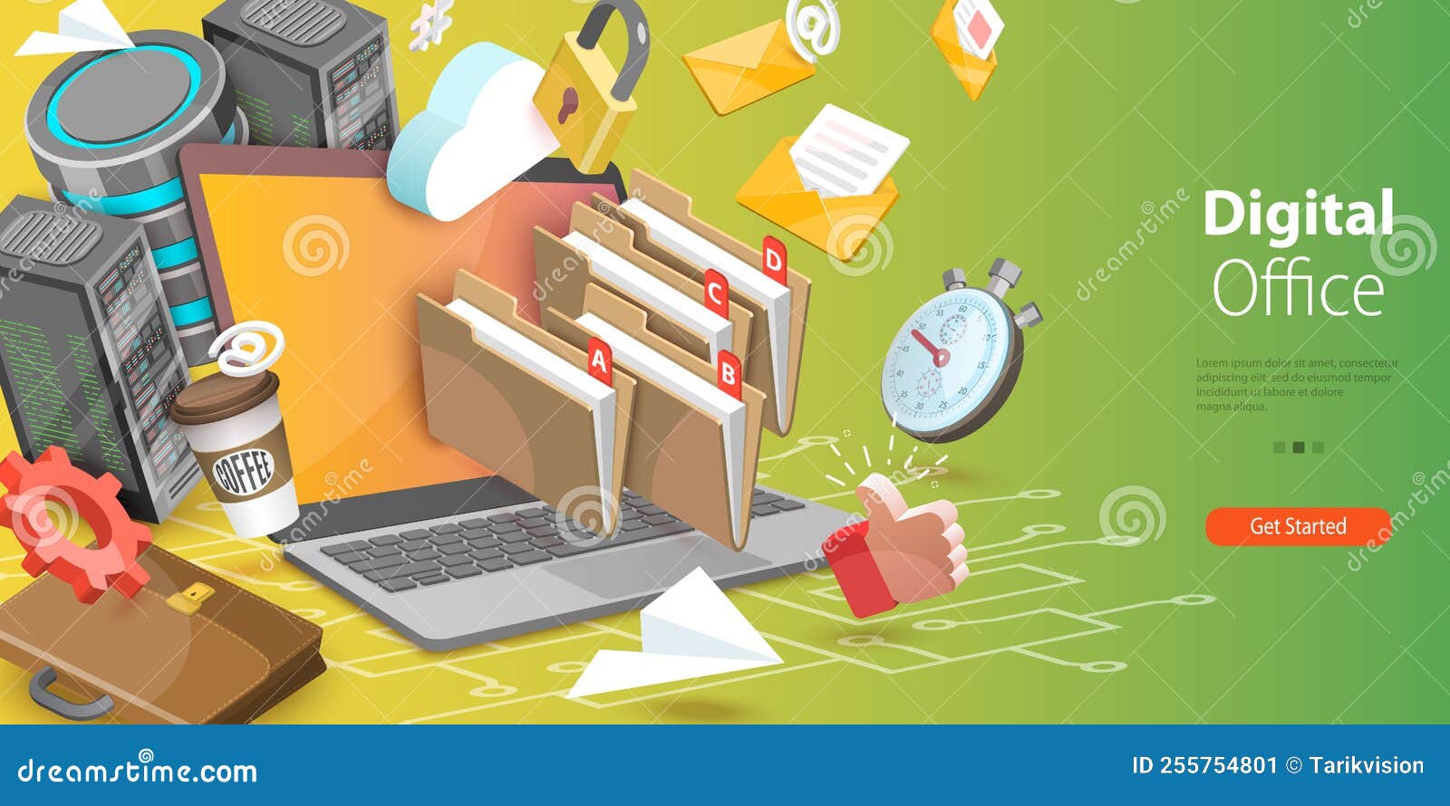 3D Vector Conceptual Illustration of Digital Office Stock Vector ...