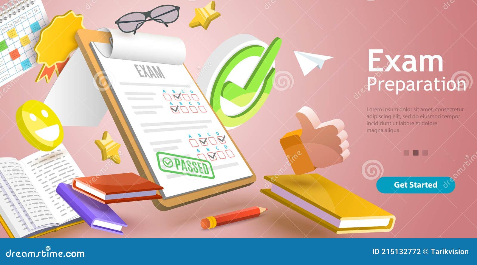 3D Vector Conceptual Illustration of Exam Passed, Testing Preparation ...