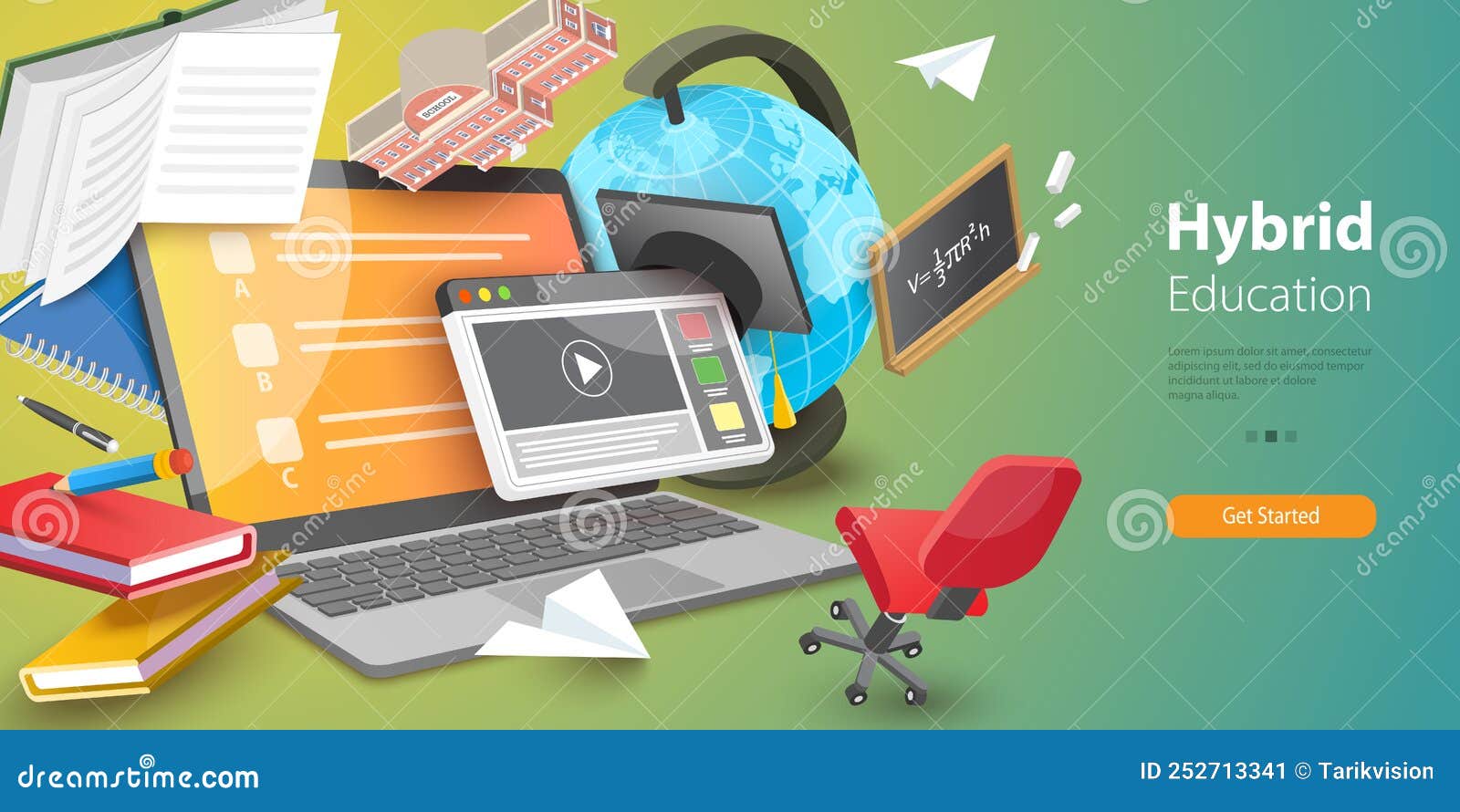 3D Vector Conceptual Illustration of Hybrid Education Stock Vector ...