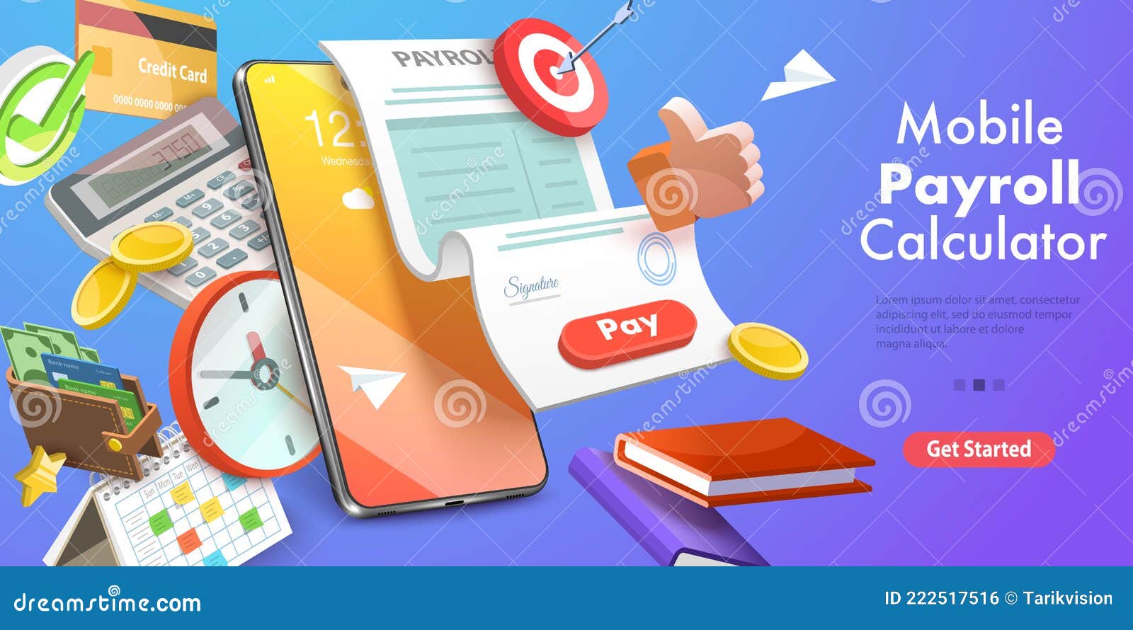 3D Vector Conceptual Illustration of Mobile Payroll Calculator Stock ...