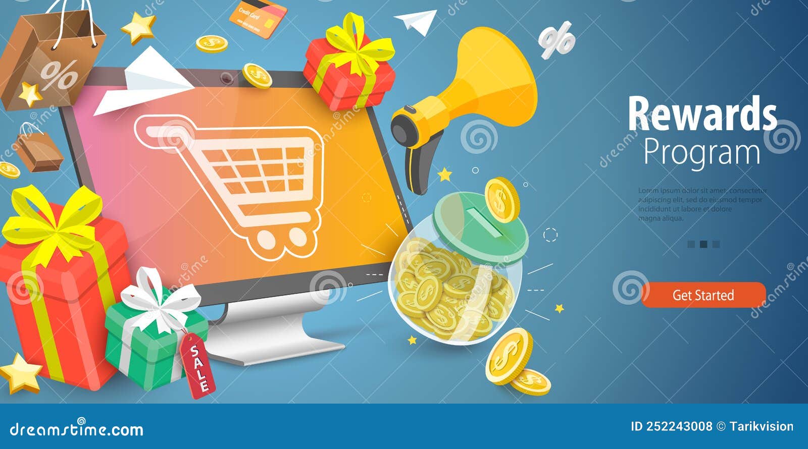 3D Vector Conceptual Illustration of Rewards Program Stock Vector ...