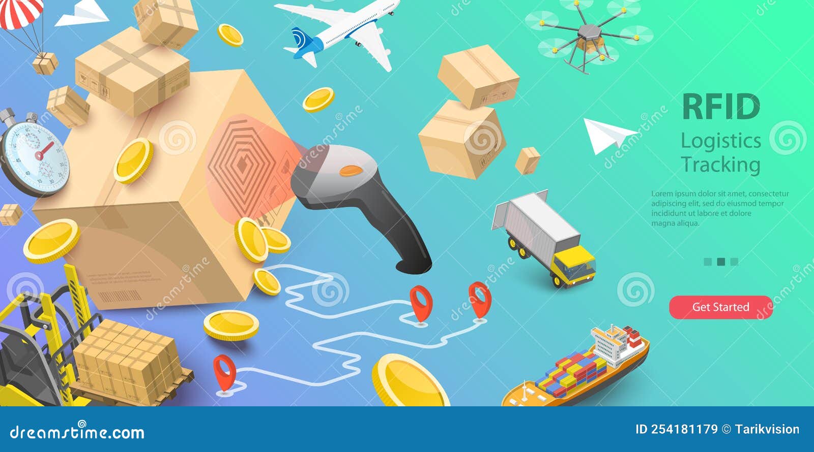 3D Vector Conceptual Illustration of RFID Logistics Tracking Stock ...