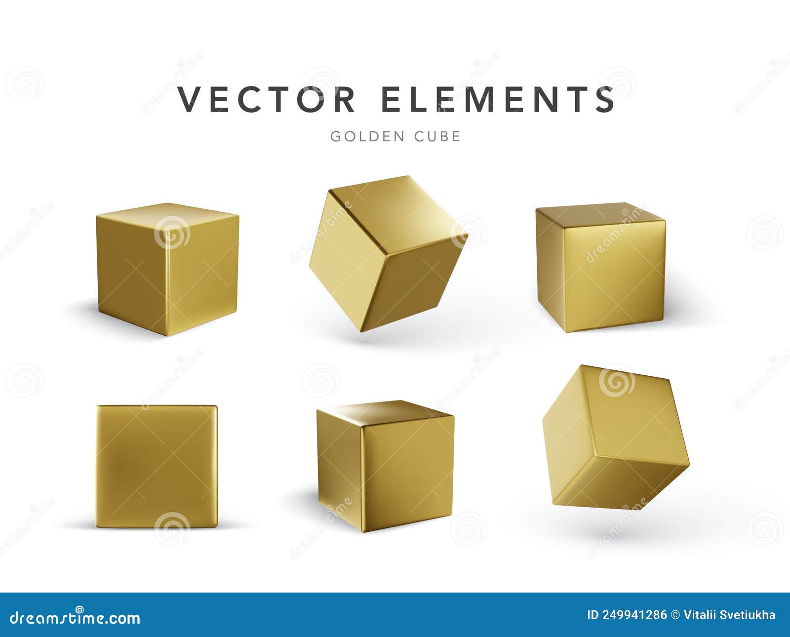 3D Vector Cube. Shiny Object with Reflections Made of Gold. Vector ...