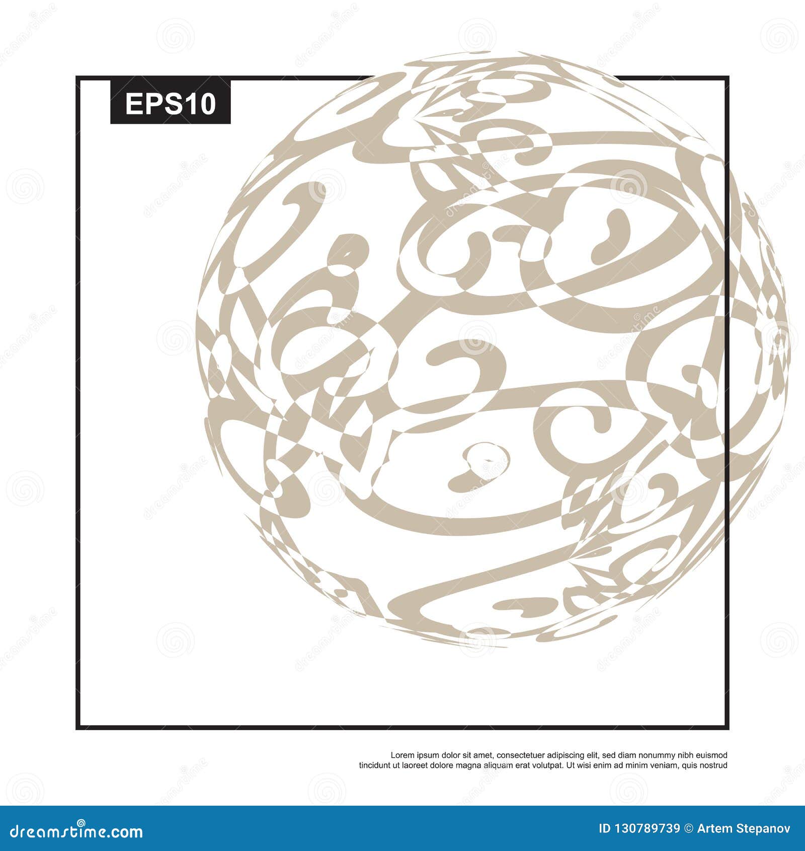 3d Vector Decorative Line Art Globe for Layout Design in Eastern Style ...