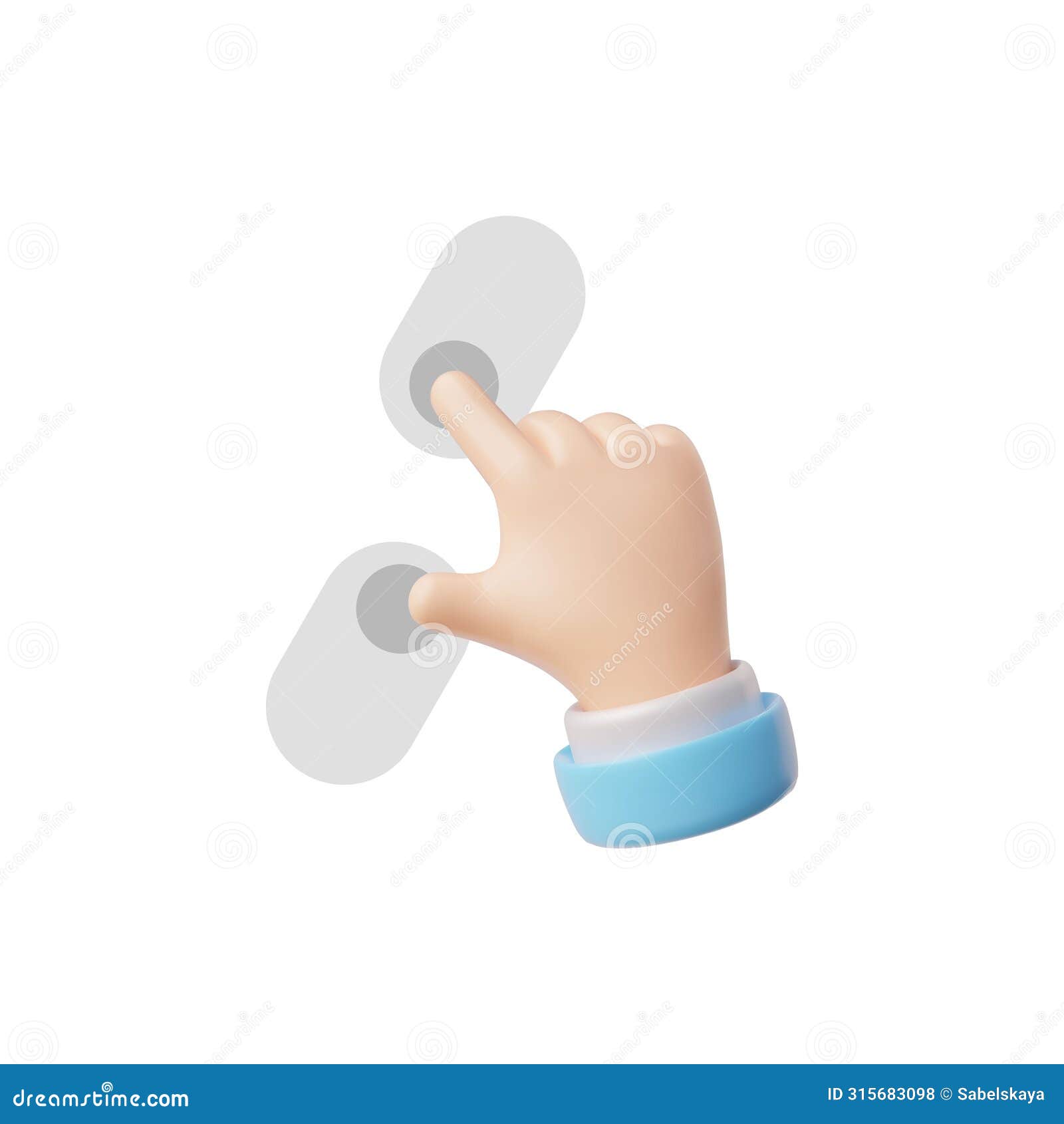 3D Icon of a Hand with a Cuff Performing a Two-finger Swipe. Stock ...