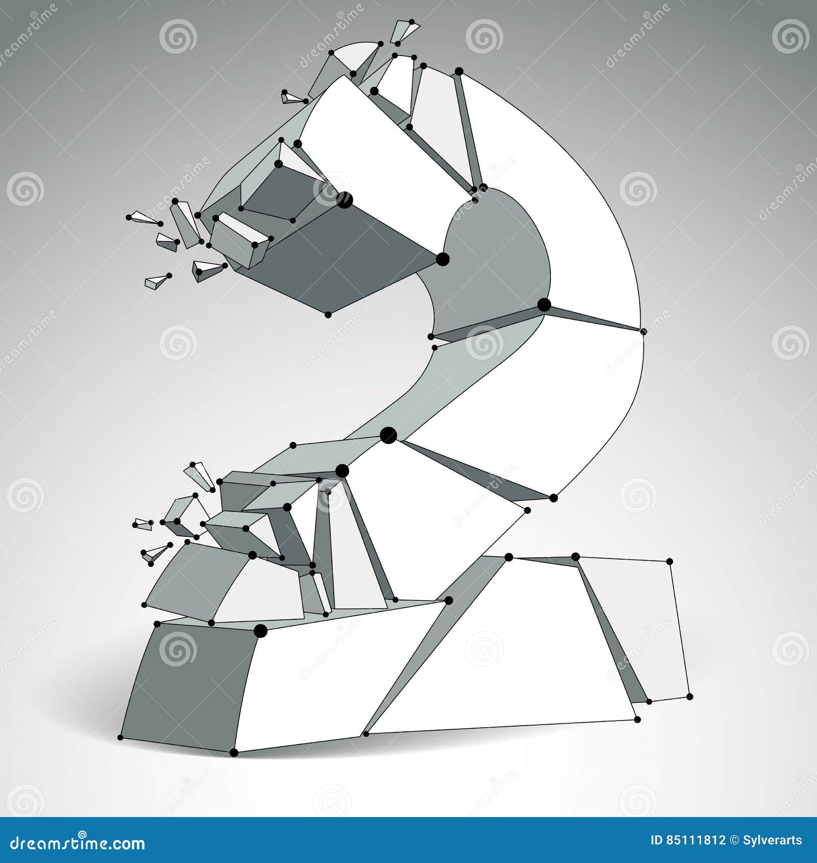3d Vector Digital Wireframe Monochrome Number 2 Broken into Diff Stock ...