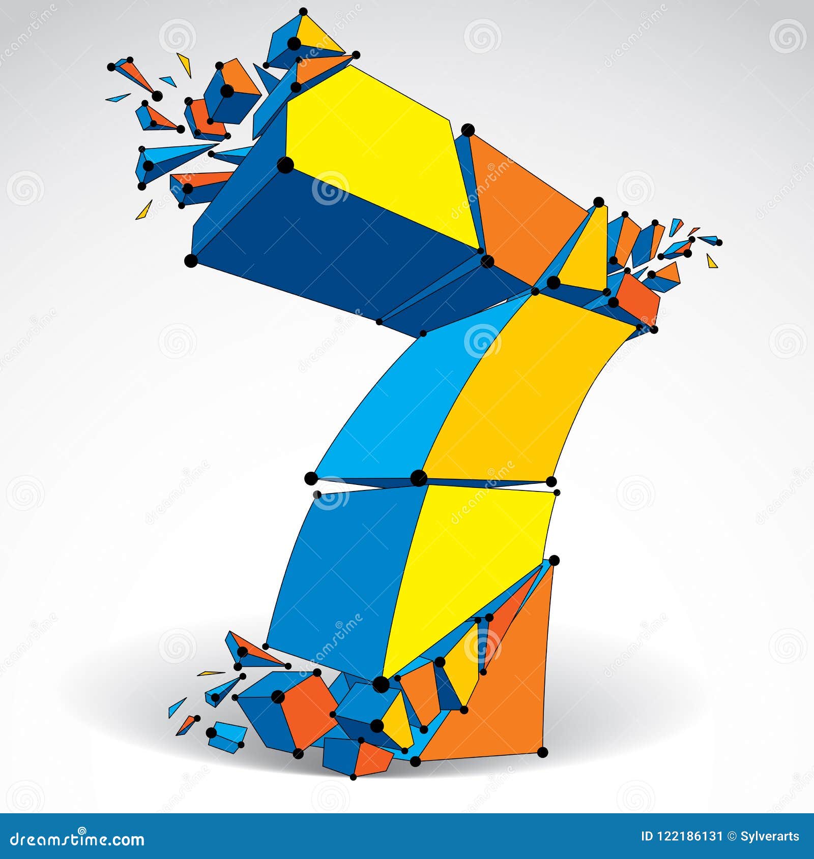 3d Vector Digital Wireframe Number 7 Broken into Different Particles ...