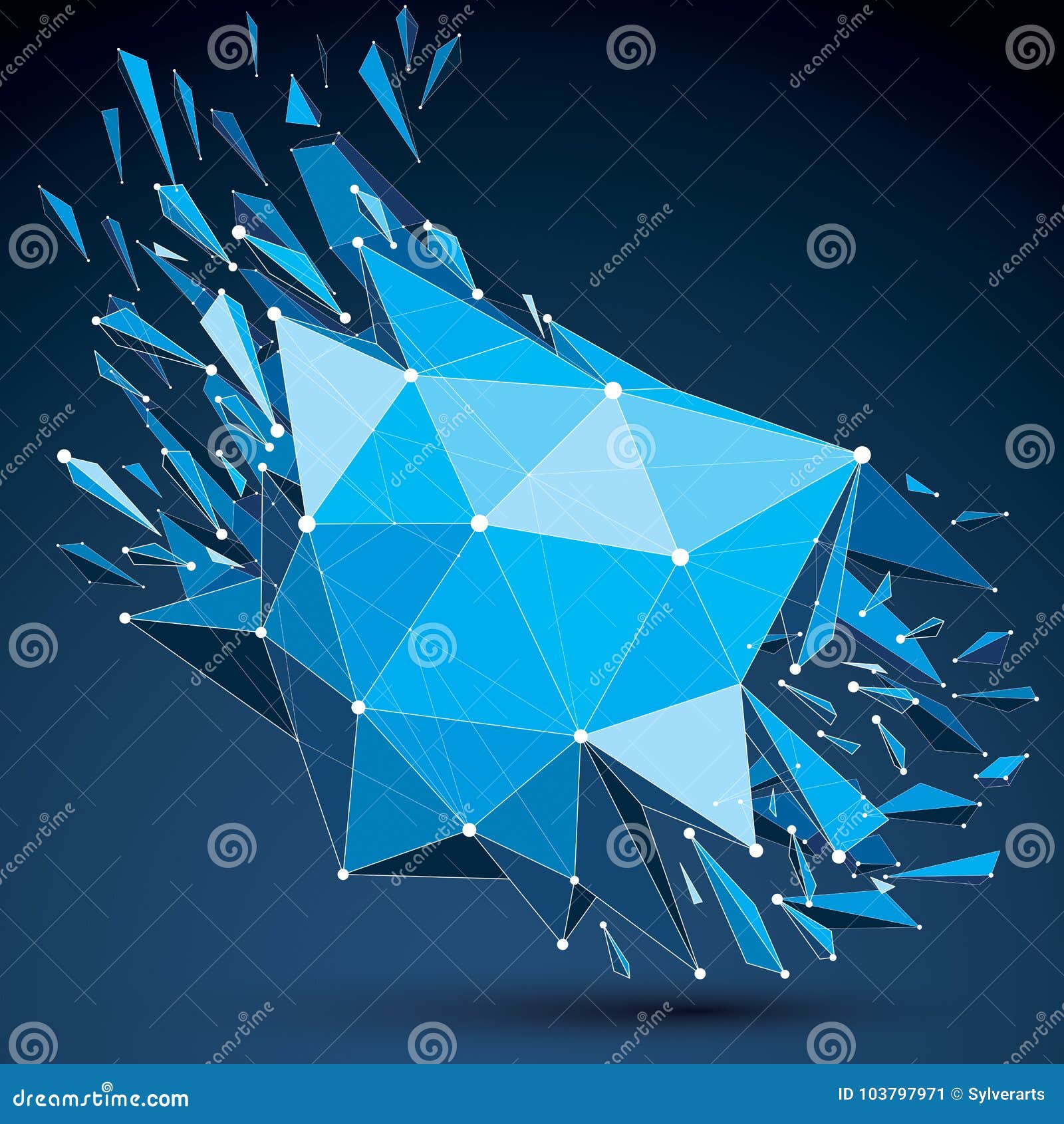 3d Vector Digital Wireframe Object Broken into Different Particles and ...