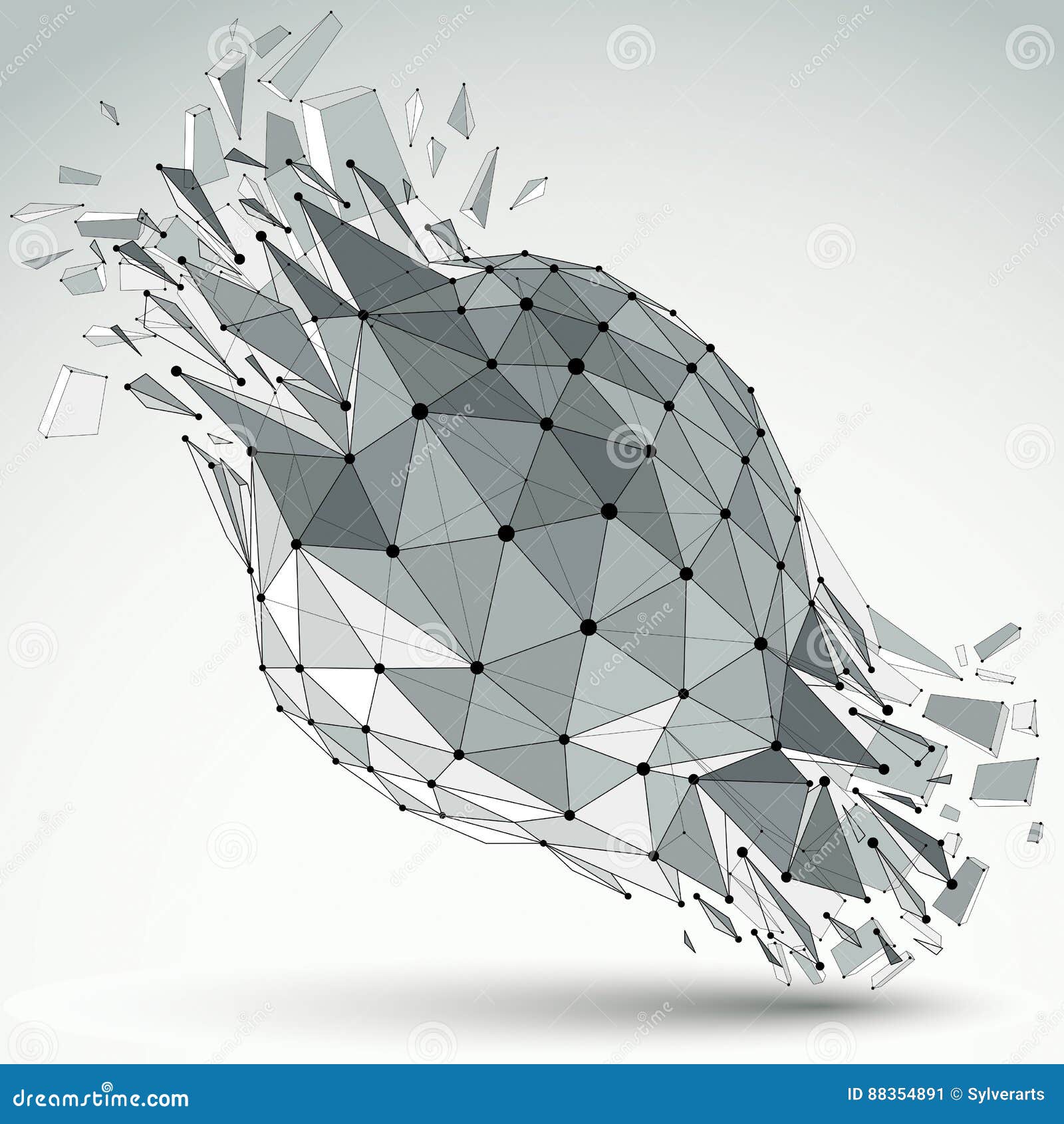 3d Vector Digital Wireframe Object Broken into Different Particles and ...