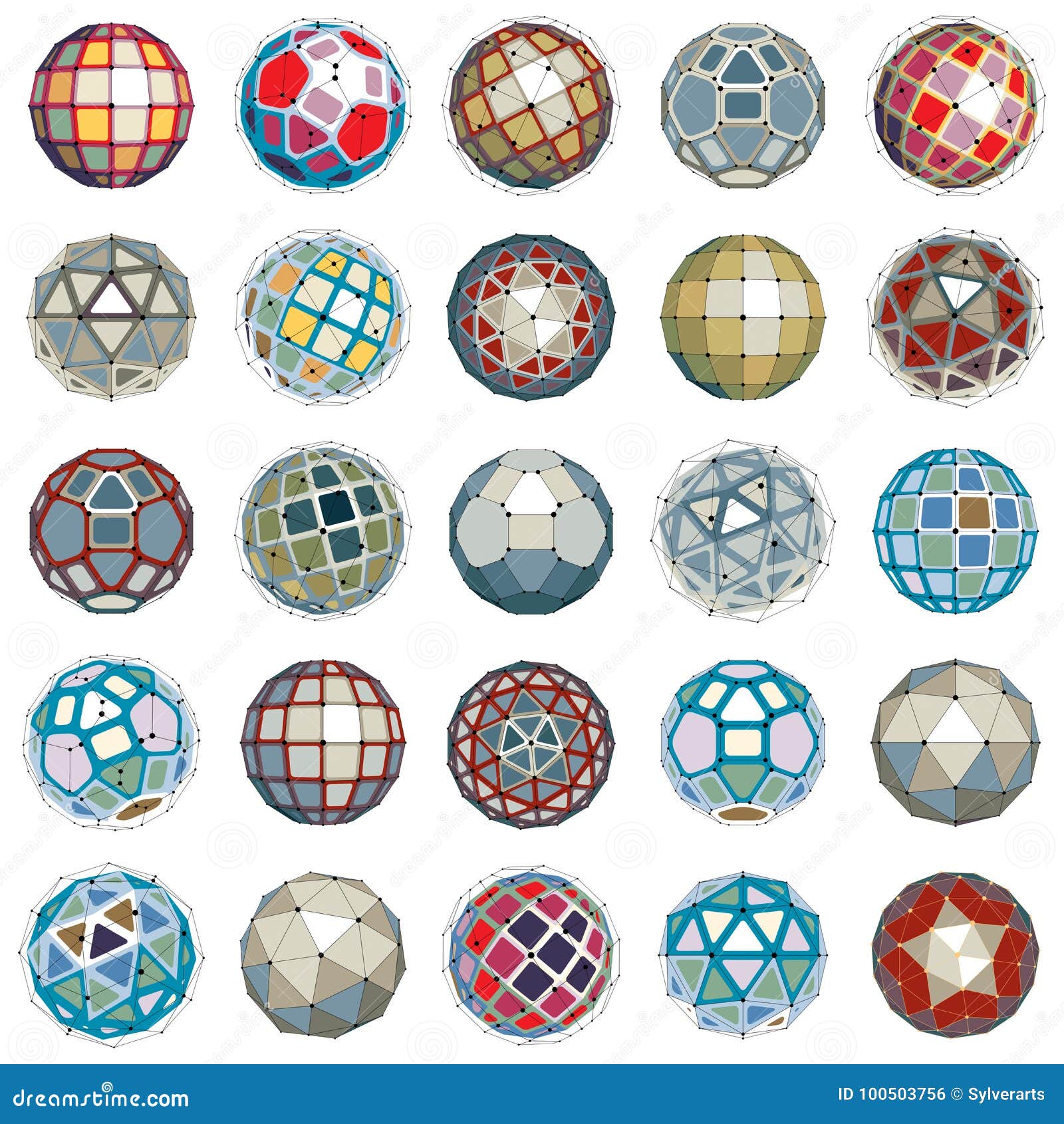 3d Vector Digital Wireframe Spherical Objects Made Using Different ...