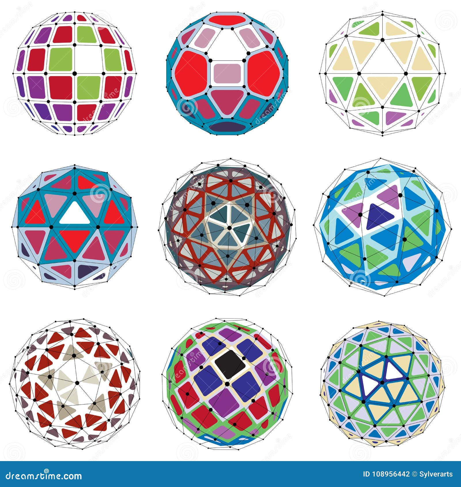 3d Vector Digital Wireframe Spherical Objects Made Using Different ...