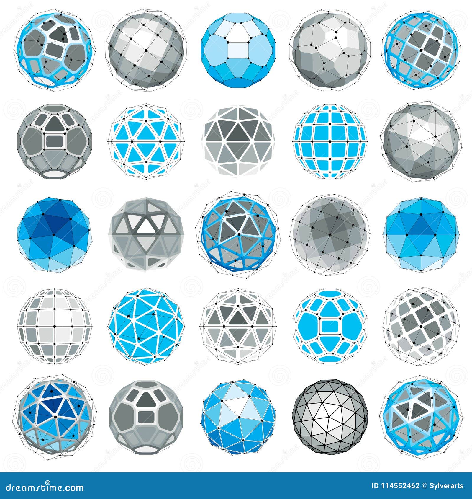 3d Vector Digital Wireframe Spherical Objects Made Using Different ...