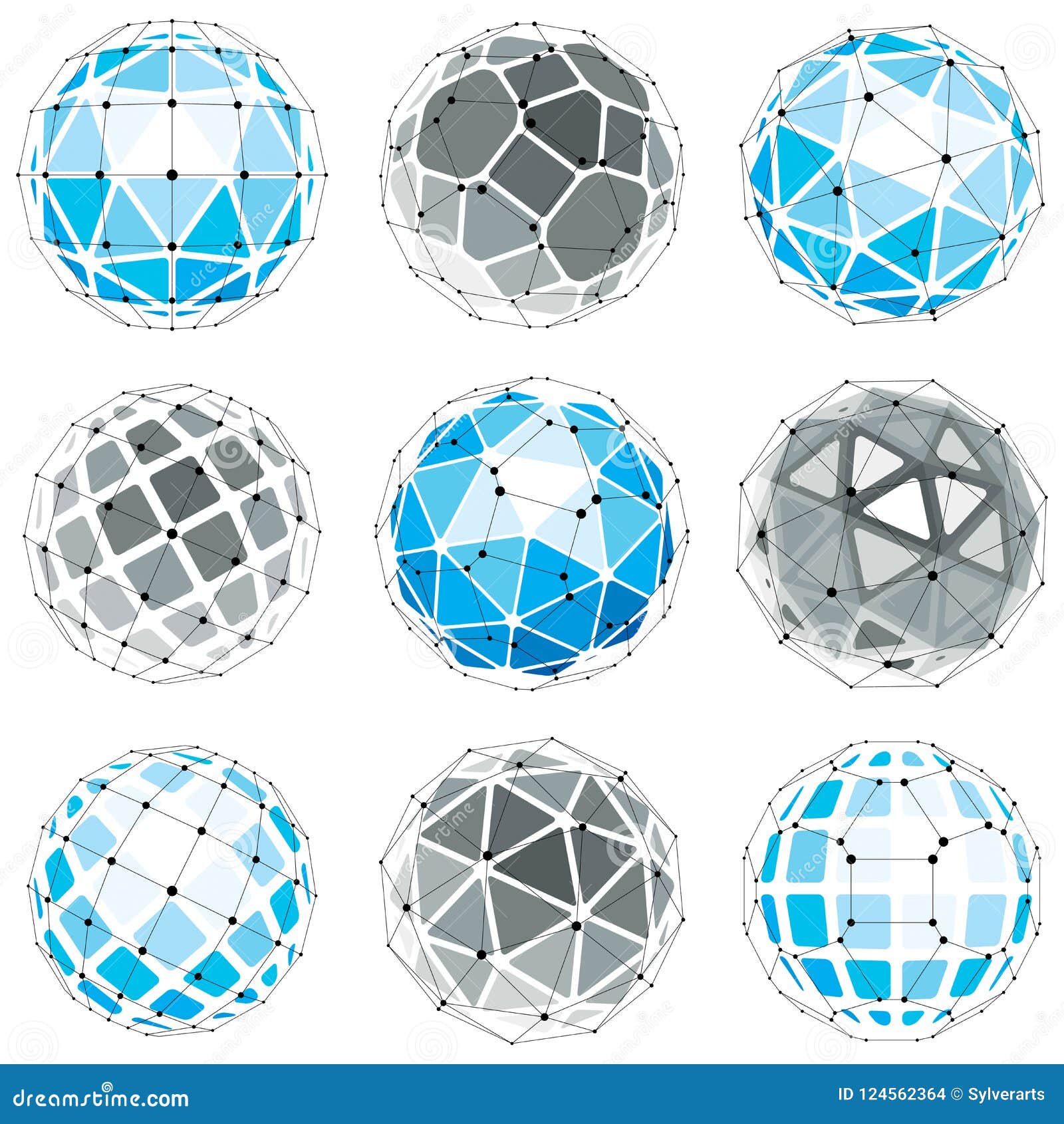 3d Vector Digital Wireframe Spherical Objects Made Using Different ...