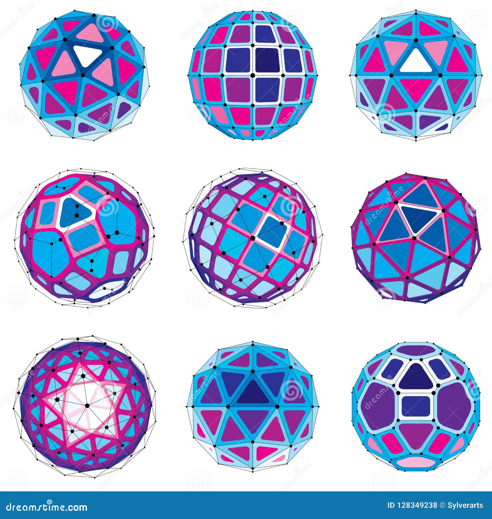 3d Vector Digital Wireframe Spherical Objects Made Using Different ...