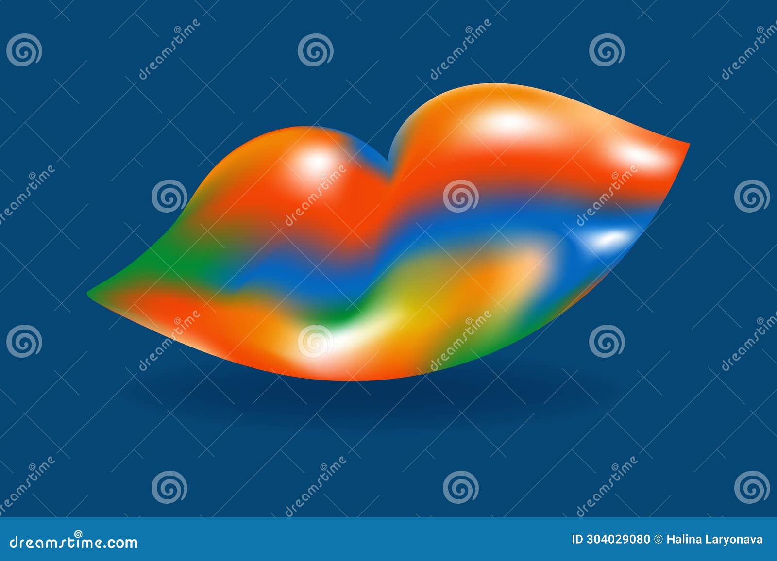 3D Vector Form of Lips in Rainbow Heat Map Colors Gradient on Blue ...