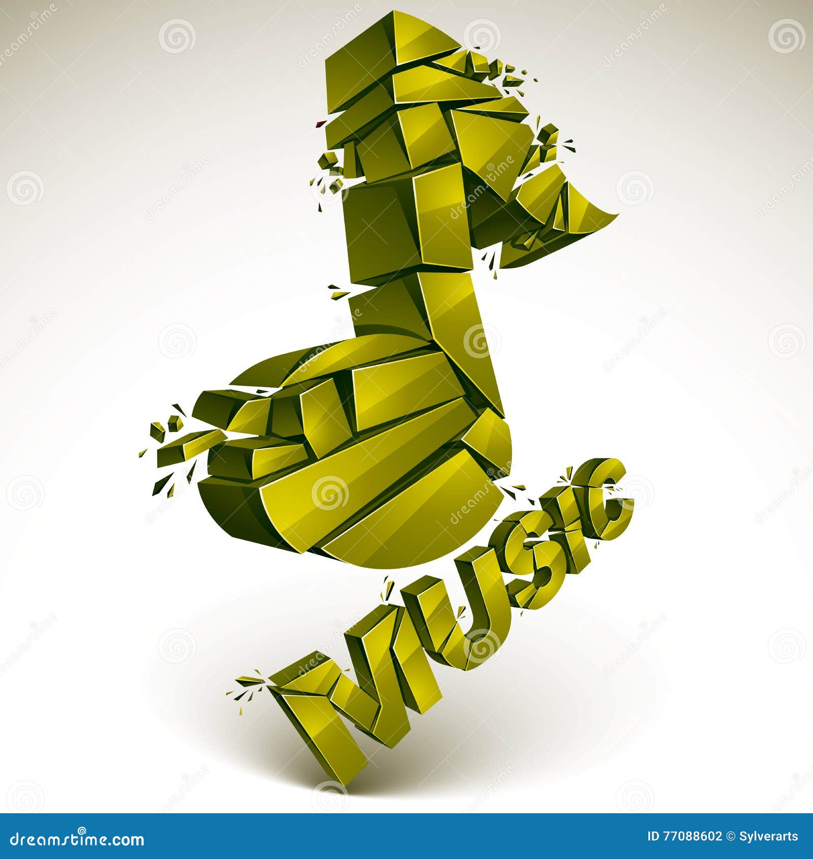 3d Vector Green Demolished Musical Notes, Music Word. Dimensional ...