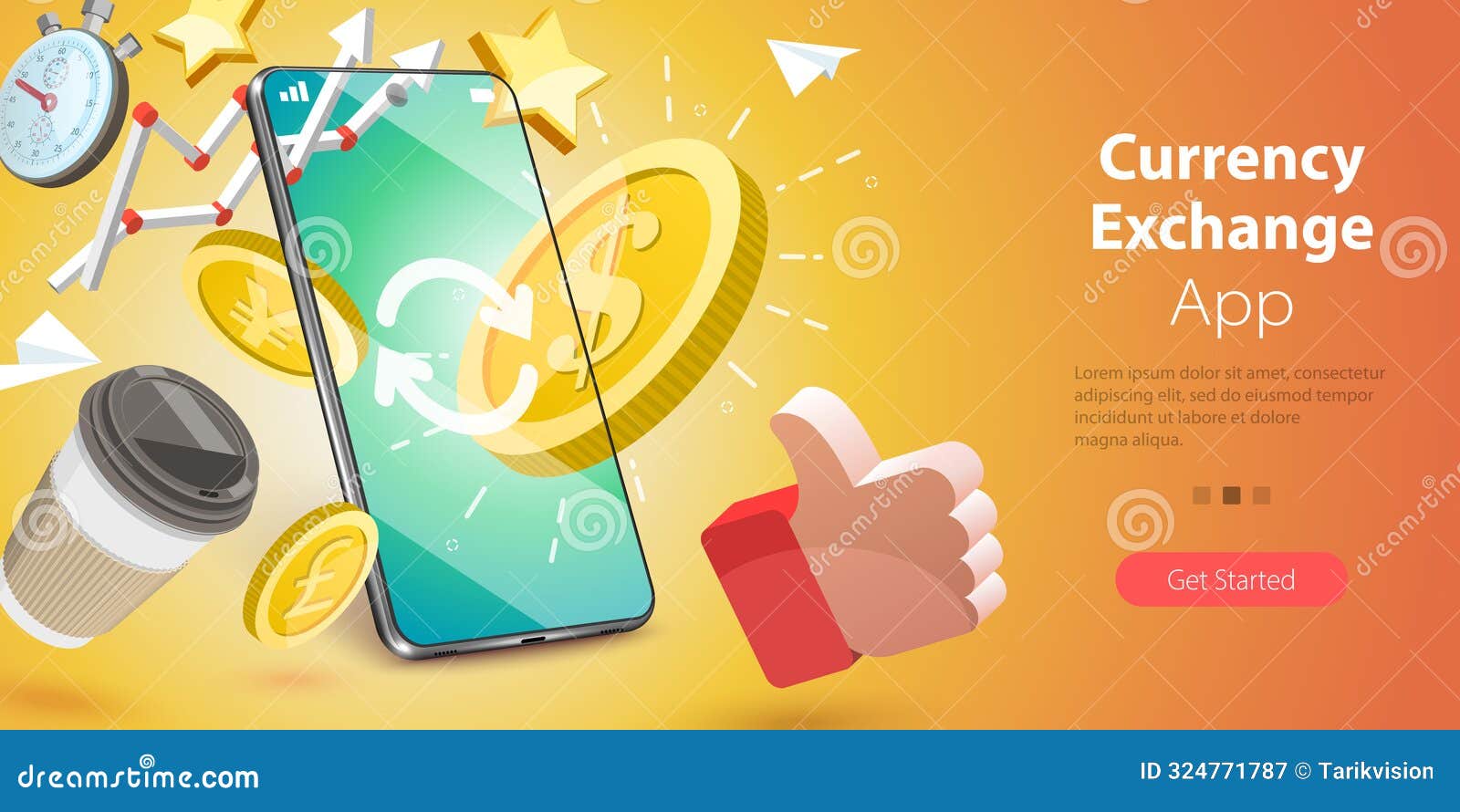 3D Vector Illustration of Currenccy Exchange App Stock Illustration ...